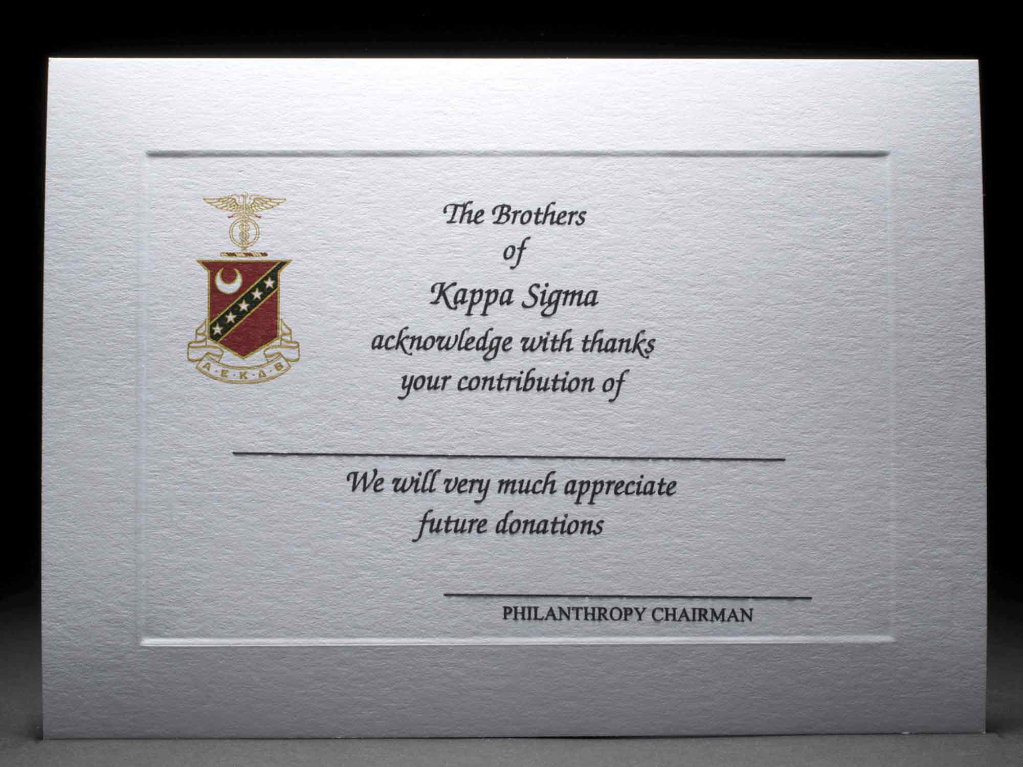 Donation Thank You Cards Kappa Sigma | GreekStation