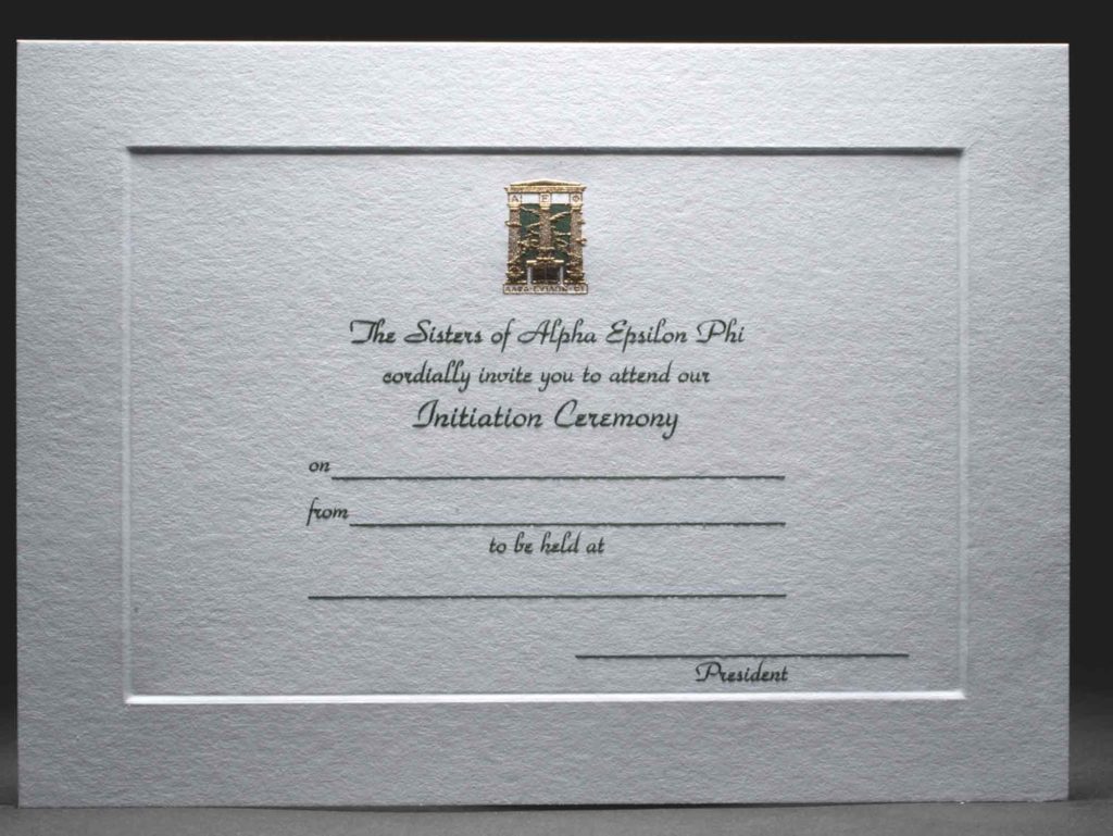 Engraved Initiation Invitations Alpha Epsilon Phi | GreekStation