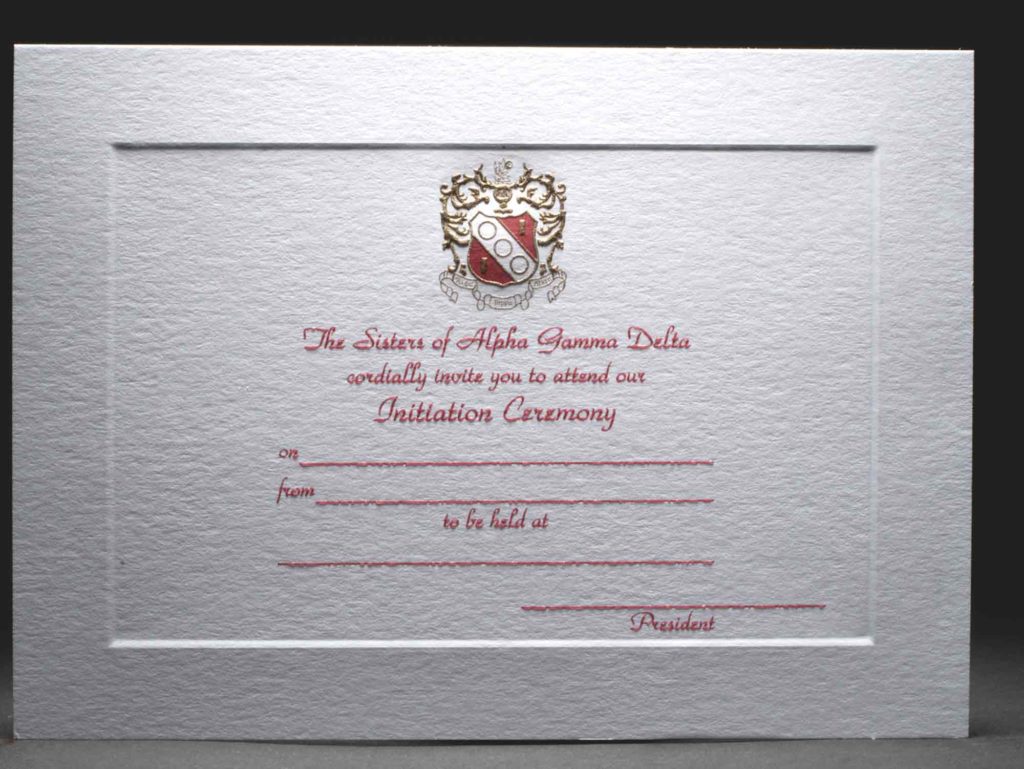 Engraved Initiation Invitations Alpha Gamma Delta | GreekStation