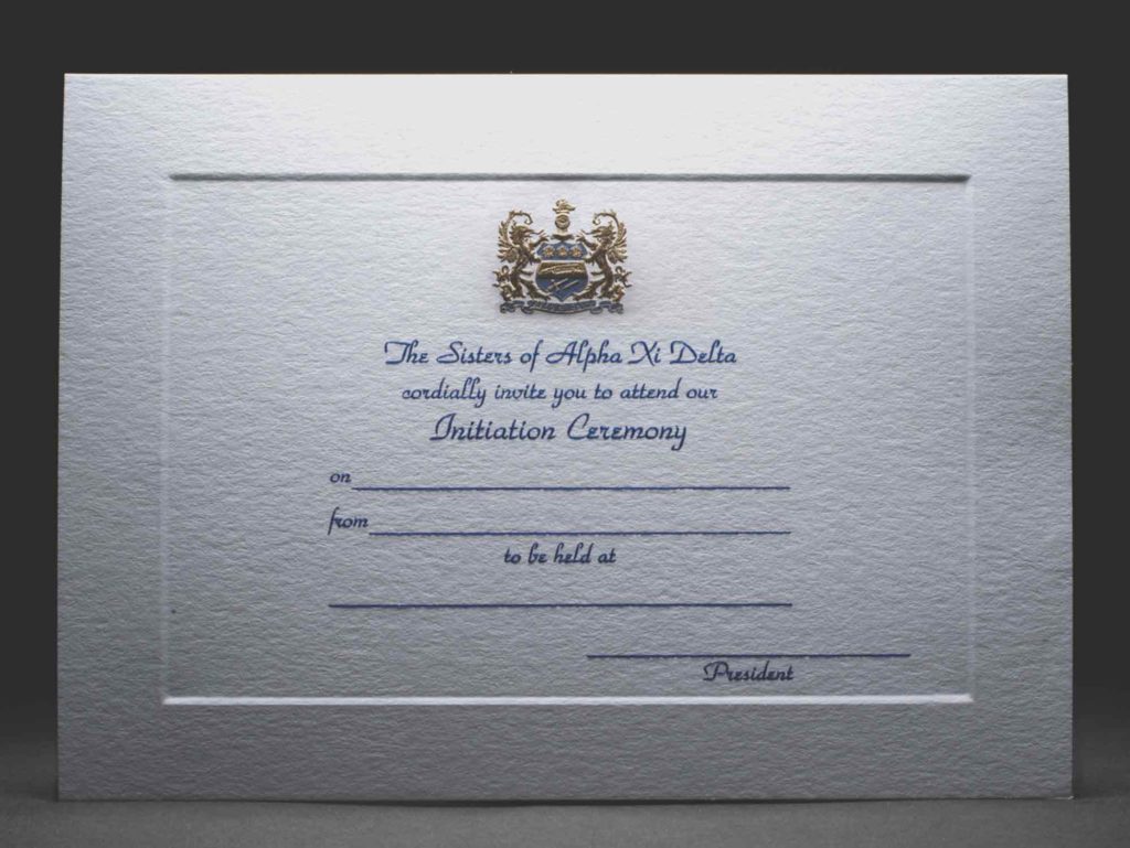 Engraved Initiation Invitations Alpha Xi Delta | GreekStation