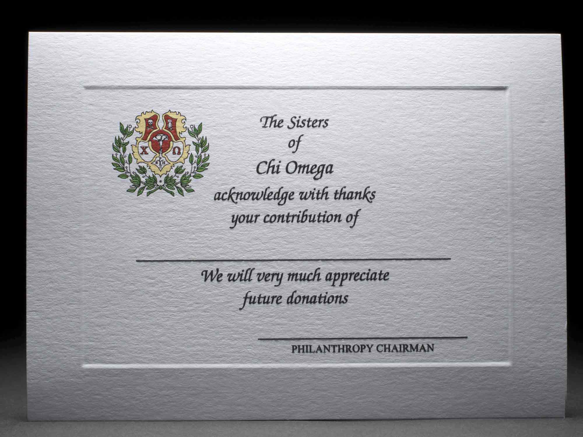 Donation Thank You Cards Chi Omega | GreekStation