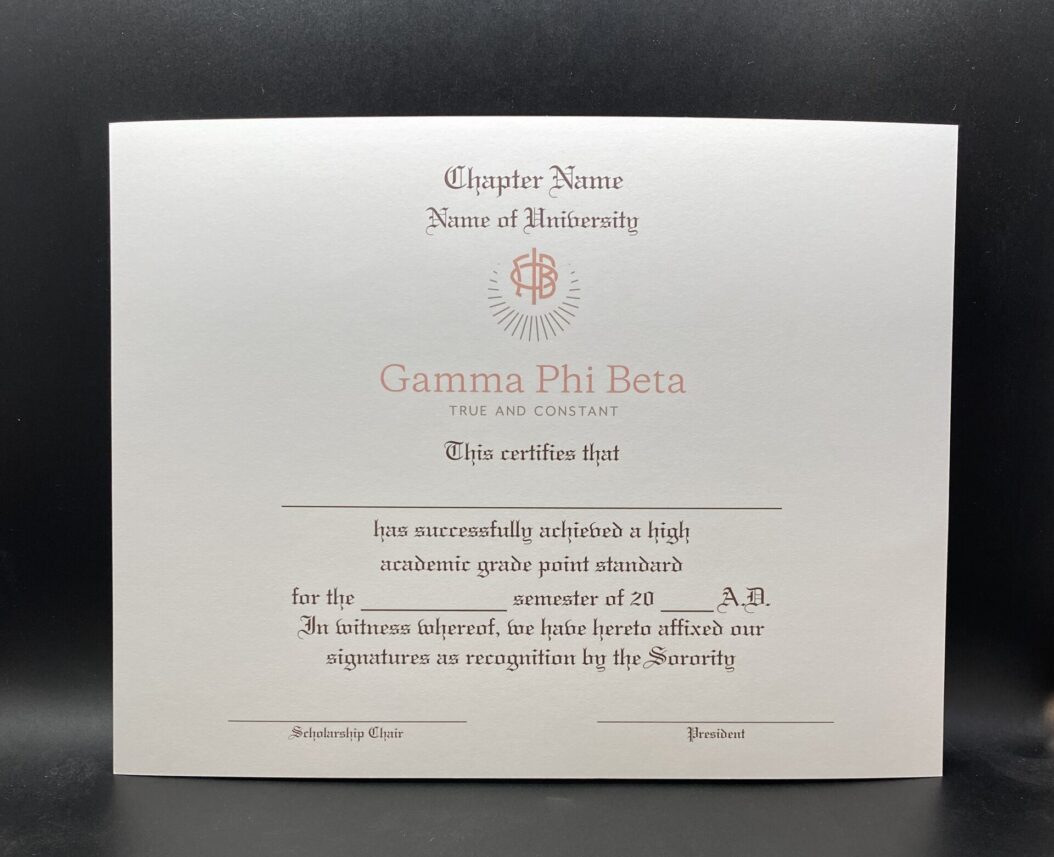 Academic Achievement Certificates Official Branding Gamma Phi Beta ...