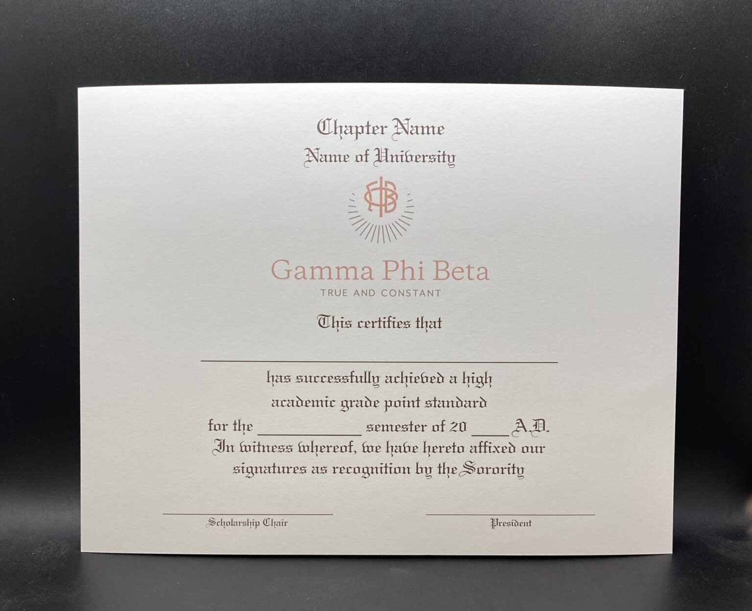 Academic Achievement Certificates Official Branding Gamma Phi Beta ...
