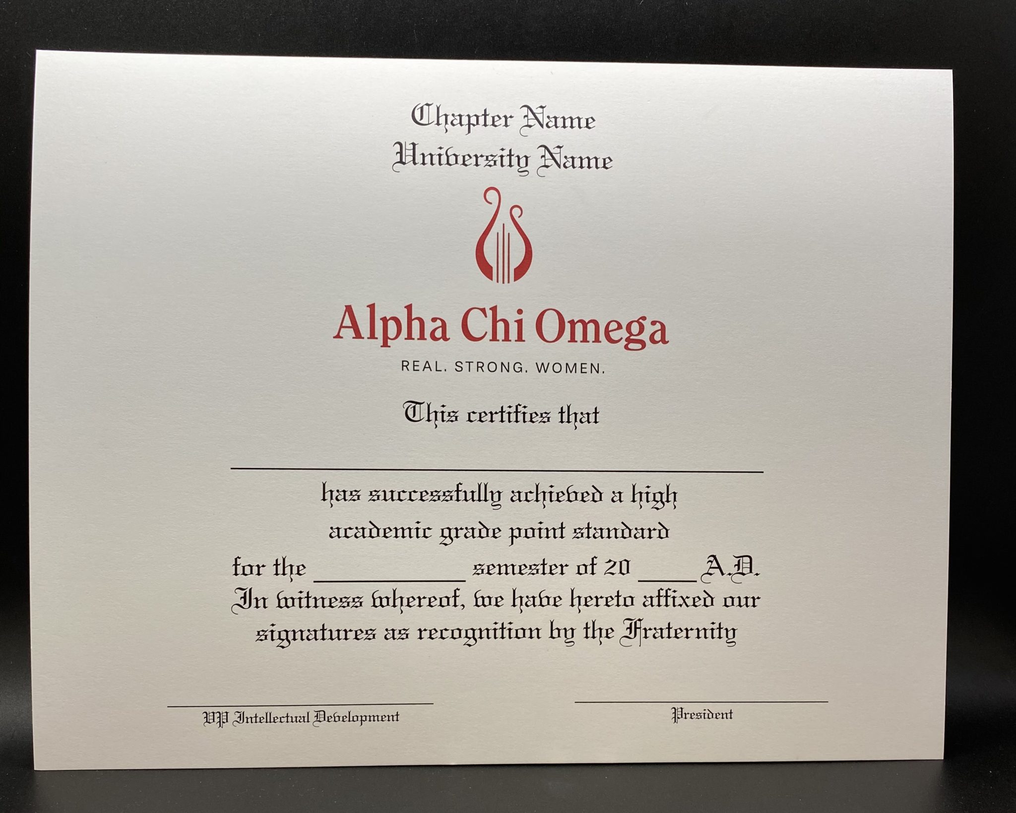 Academic Achievement Certificates Official Branding Alpha Chi Omega ...