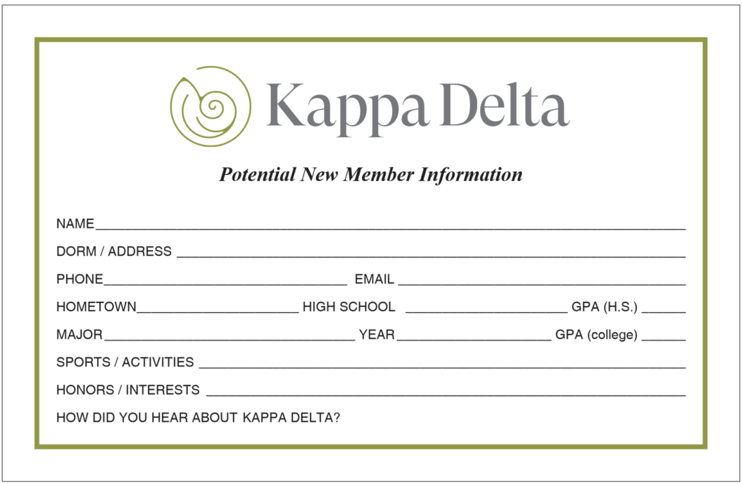 Potential New Member Information Cards Kappa Delta | GreekStation
