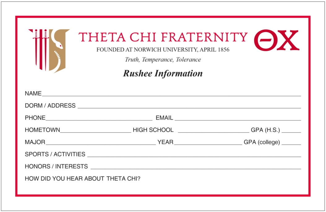 Rushee Information Cards Theta Chi | GreekStation