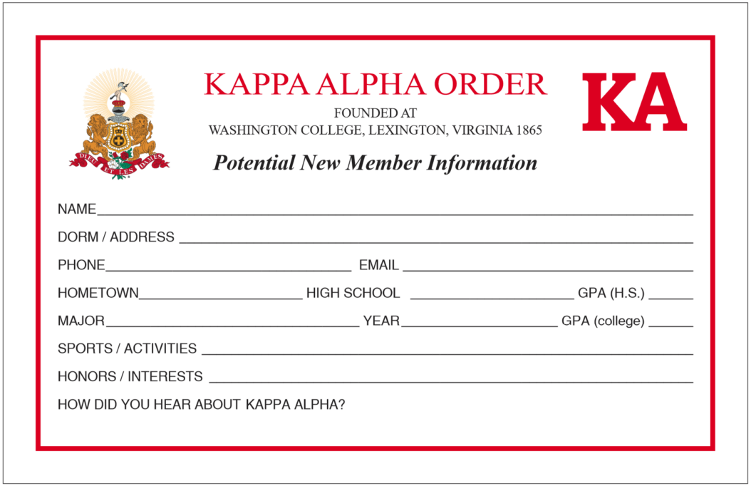Potential New Member Information Cards Kappa Alpha Order | GreekStation
