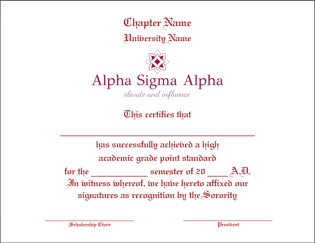 Academic Achievement Certificates Official Branding Alpha Sigma Alpha ...